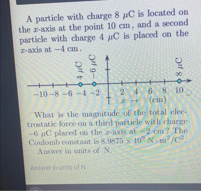 [Solved]: A particle with charge ( 8 mu mathrm{C} ) is