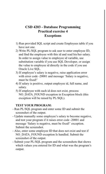 Solved CSD 4203 - Database Programming Practical exercise 4 | Chegg.com