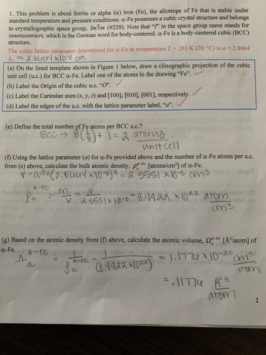 Solved 1. This problem is about ferrite or alpha (a) iron | Chegg.com