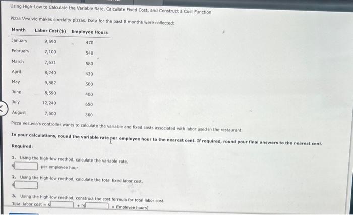 Solved Using High-Low to Calculate the Variable Rate, | Chegg.com