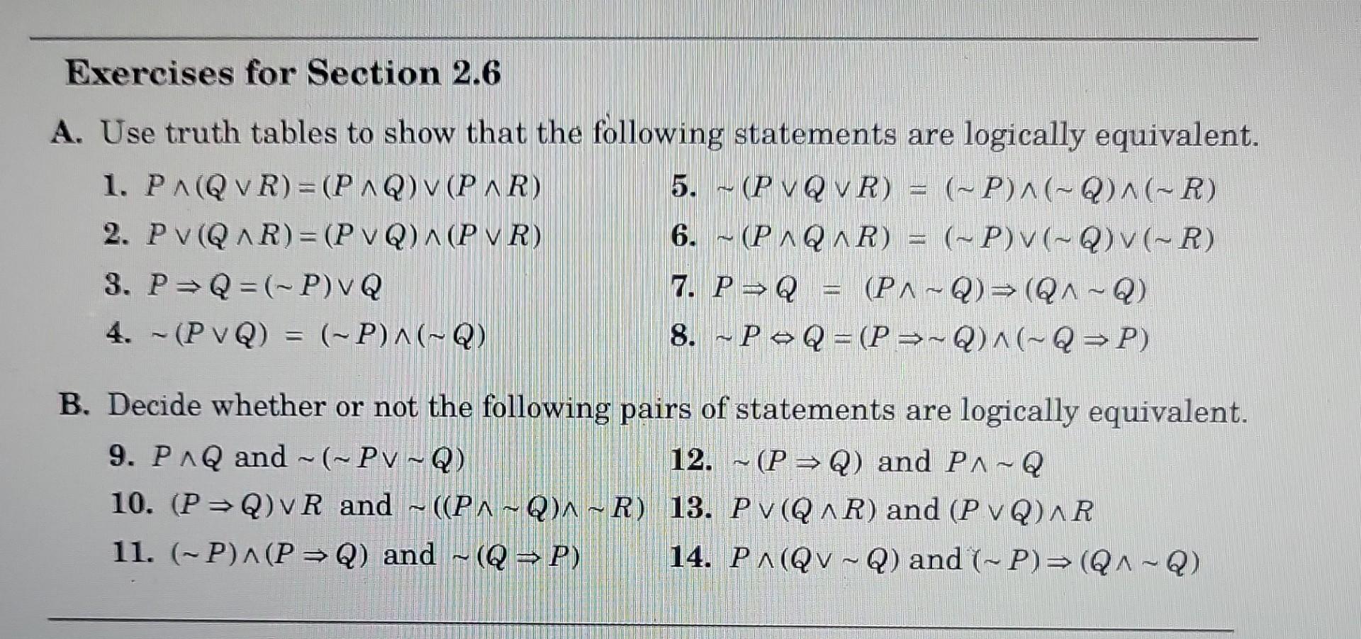 Solved A. Use truth tables to show that the following | Chegg.com