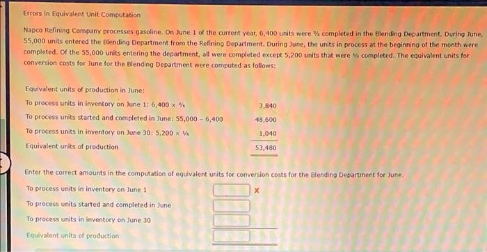 Solved Errors in Equivalent Unit Computation Napco Refining | Chegg.com