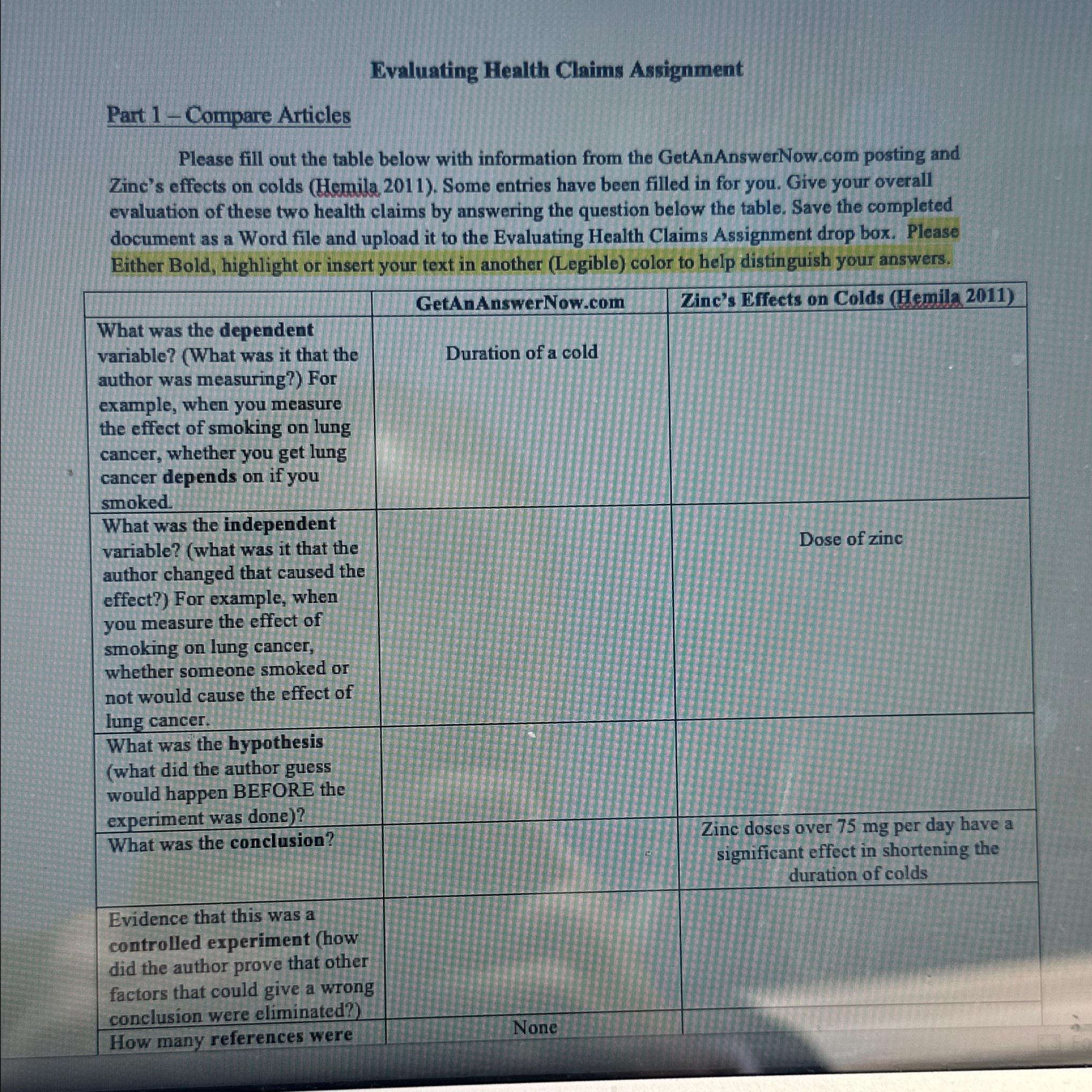 Solved Evaluating Health Claims AssignmentPart 1 - ﻿Compare | Chegg.com