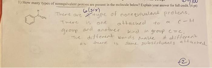 Solved 1) How many types of nonequivalent protons are | Chegg.com