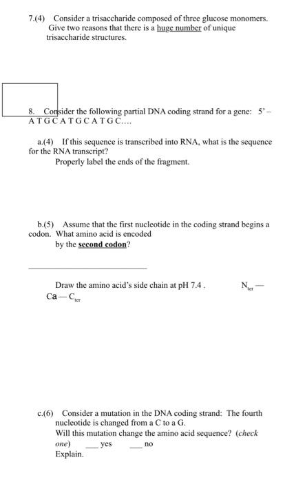 Solved 7.(4) Consider a trisaccharide composed of three | Chegg.com