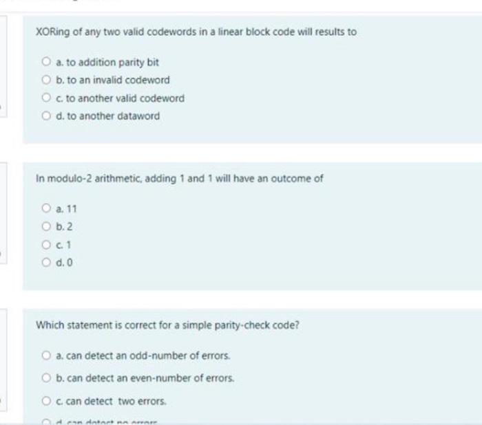 Solved Xoring Of Any Two Valid Codewords In A Linear Block