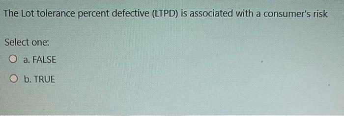 Solved The Lot tolerance percent defective (LTPD) is | Chegg.com