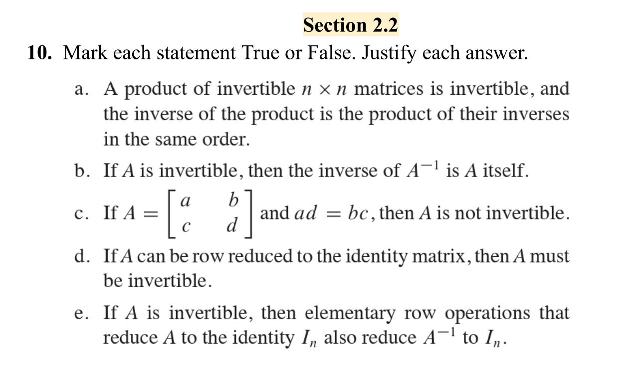 Solved Section 2.2Mark each statement True or False. Justify | Chegg.com