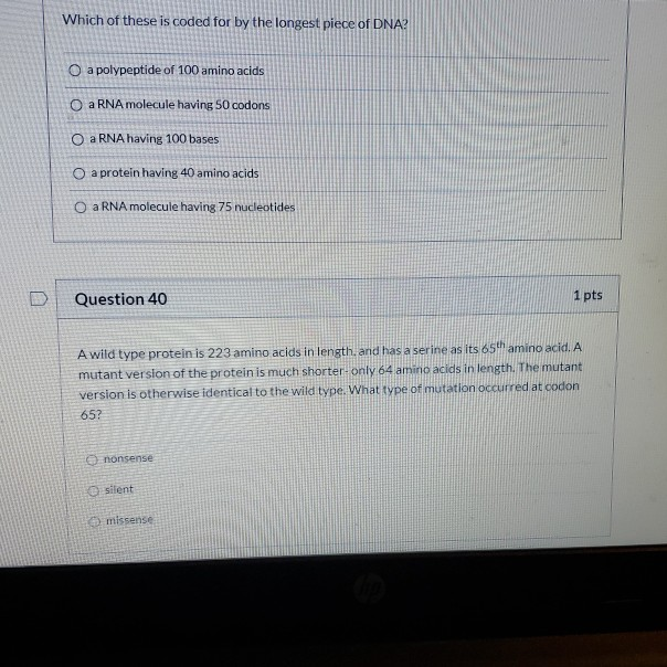 Solved Which of these is coded for by the longest piece of | Chegg.com