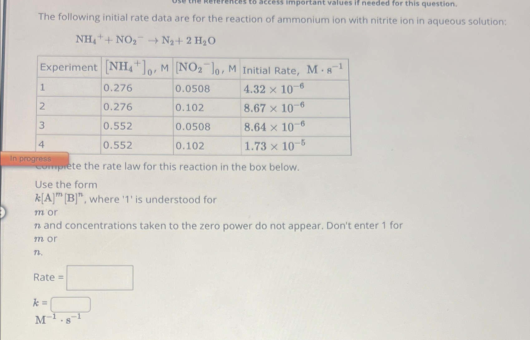 Solved The following initial rate data are for the reaction | Chegg.com