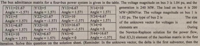 Solved The voltage magnitude on bus 3 is 1.04pu, and the | Chegg.com