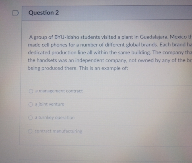 Solved Question 2A group of BYU-Idaho students visited a | Chegg.com