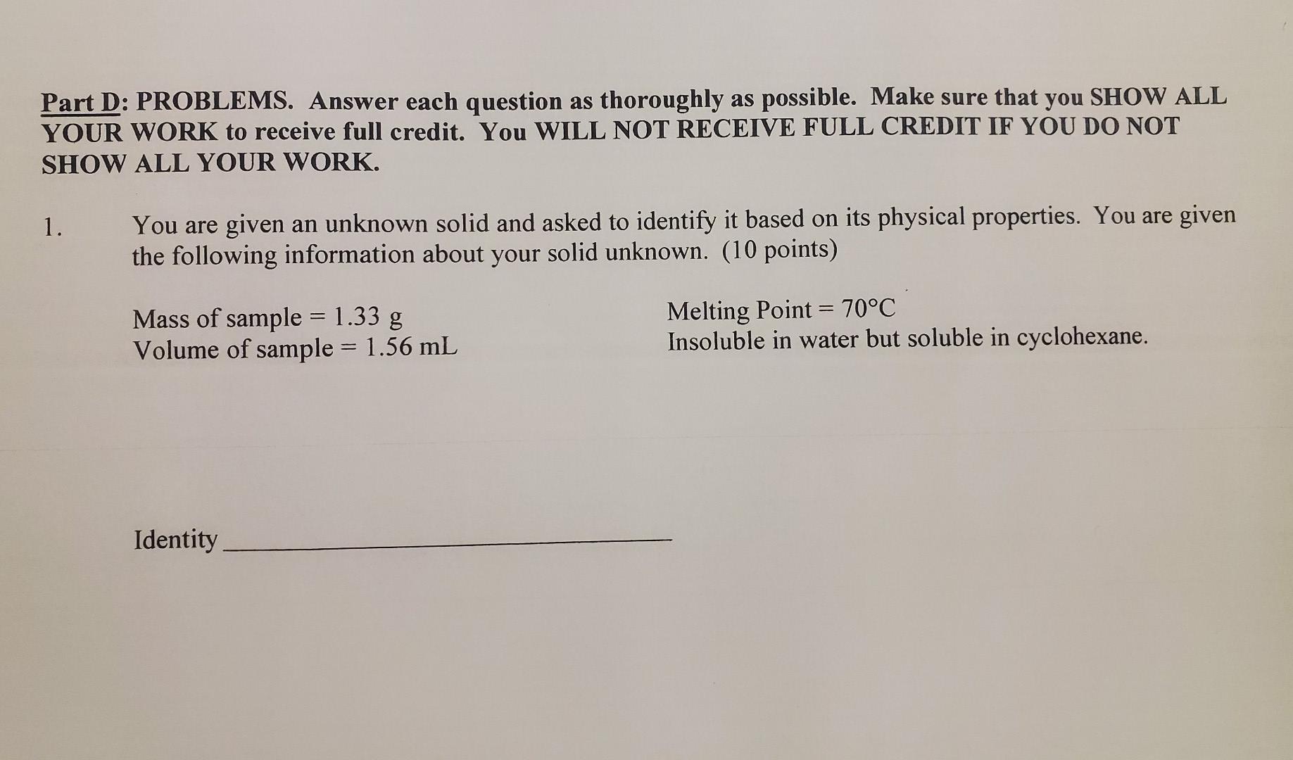 Solved Part D: PROBLEMS. Answer each question as thoroughly | Chegg.com