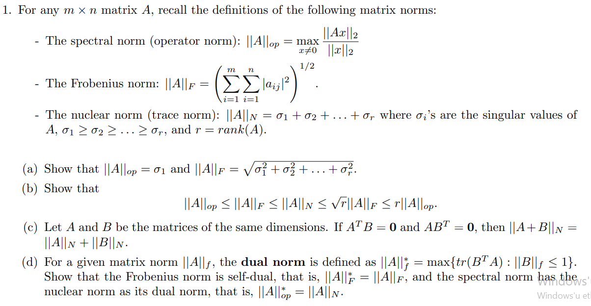 Solved For any m×n ﻿matrix A, ﻿recall the definitions of the | Chegg.com