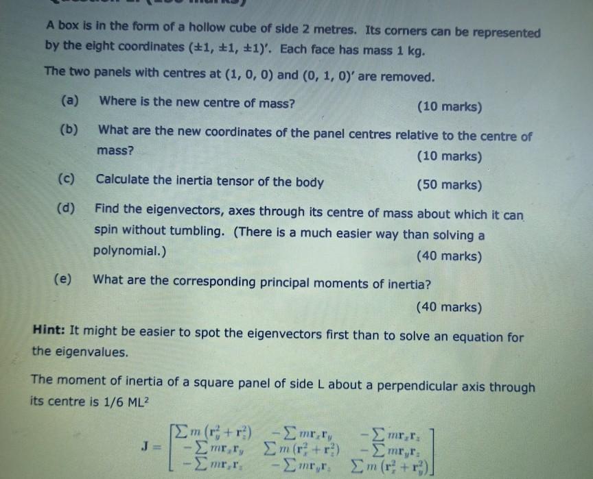 a-box-is-in-the-form-of-a-hollow-cube-of-side-2-chegg