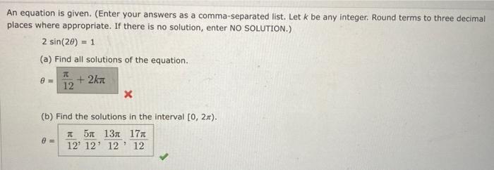 Solved An equation is given. (Enter your answers as a | Chegg.com