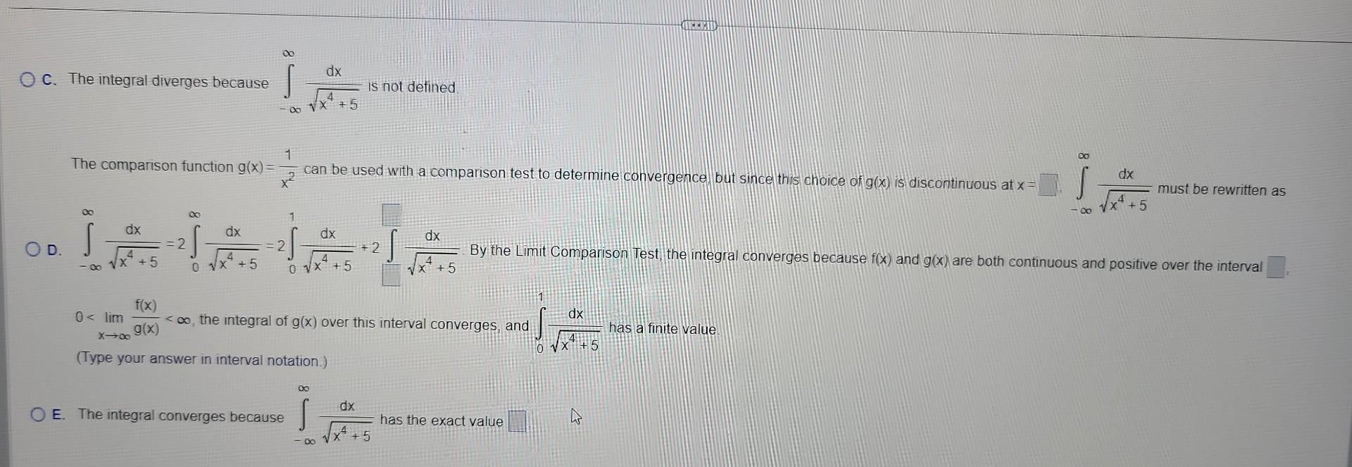 Solved Use integration, the Direct Comparison Test, or the | Chegg.com