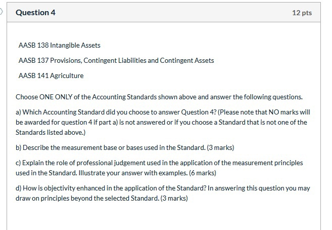 Solved Question 4 12 pts AASB 138 Intangible Assets AASB 137 | Chegg.com