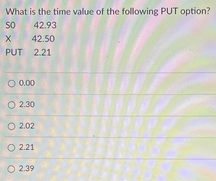 Solved What is the time value of the following PUT option? | Chegg.com