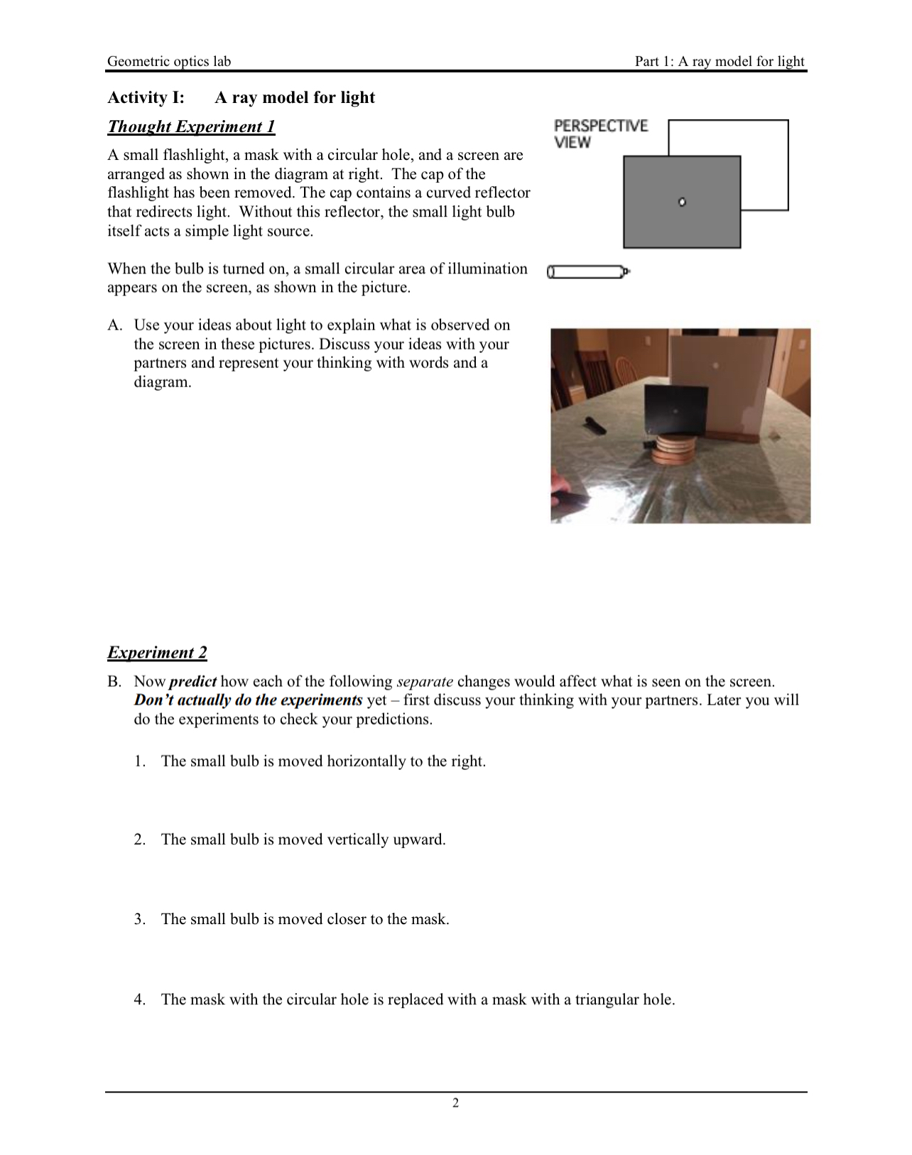 Solved Geometric optics labPart 1: A ray model for | Chegg.com
