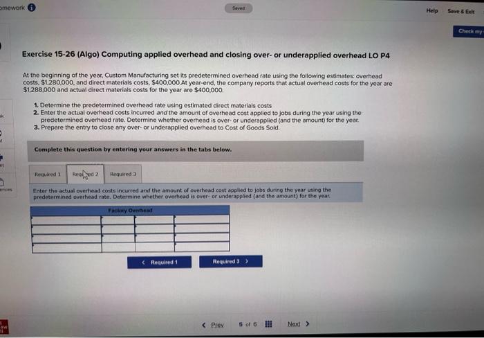 Solved Exercise 15-26 (Algo) Computing applied overhead and | Chegg.com