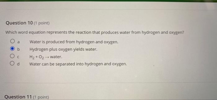 Solved a Question 10 (1 point) Which word equation | Chegg.com