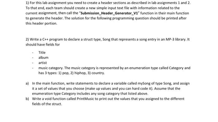 Solved 1) For this lab assignment you need to create a | Chegg.com