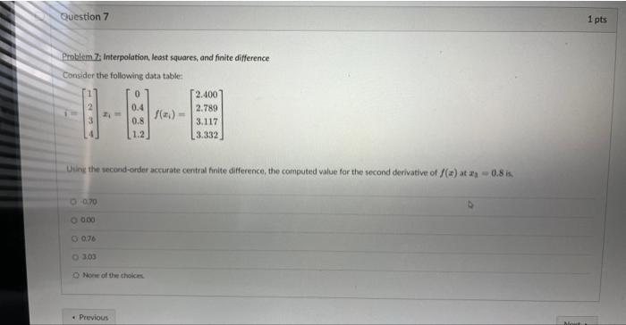Solved Problem 7 interpolation, least squares, and finite | Chegg.com