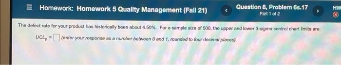 Solved HW Homework: Homework 5 Quality Management (Fall 21) | Chegg.com