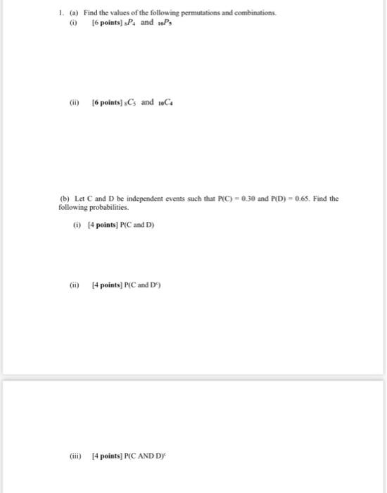 Solved 1. (a) Find the values of the following permutations | Chegg.com