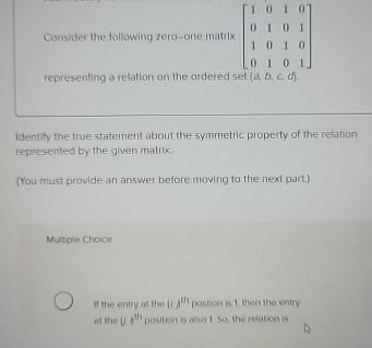 Solved Consider the following zero-one matrix | Chegg.com