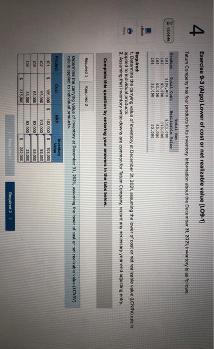 Solved Exercise 9-3 (Algo) Lower of cost or net realizable | Chegg.com