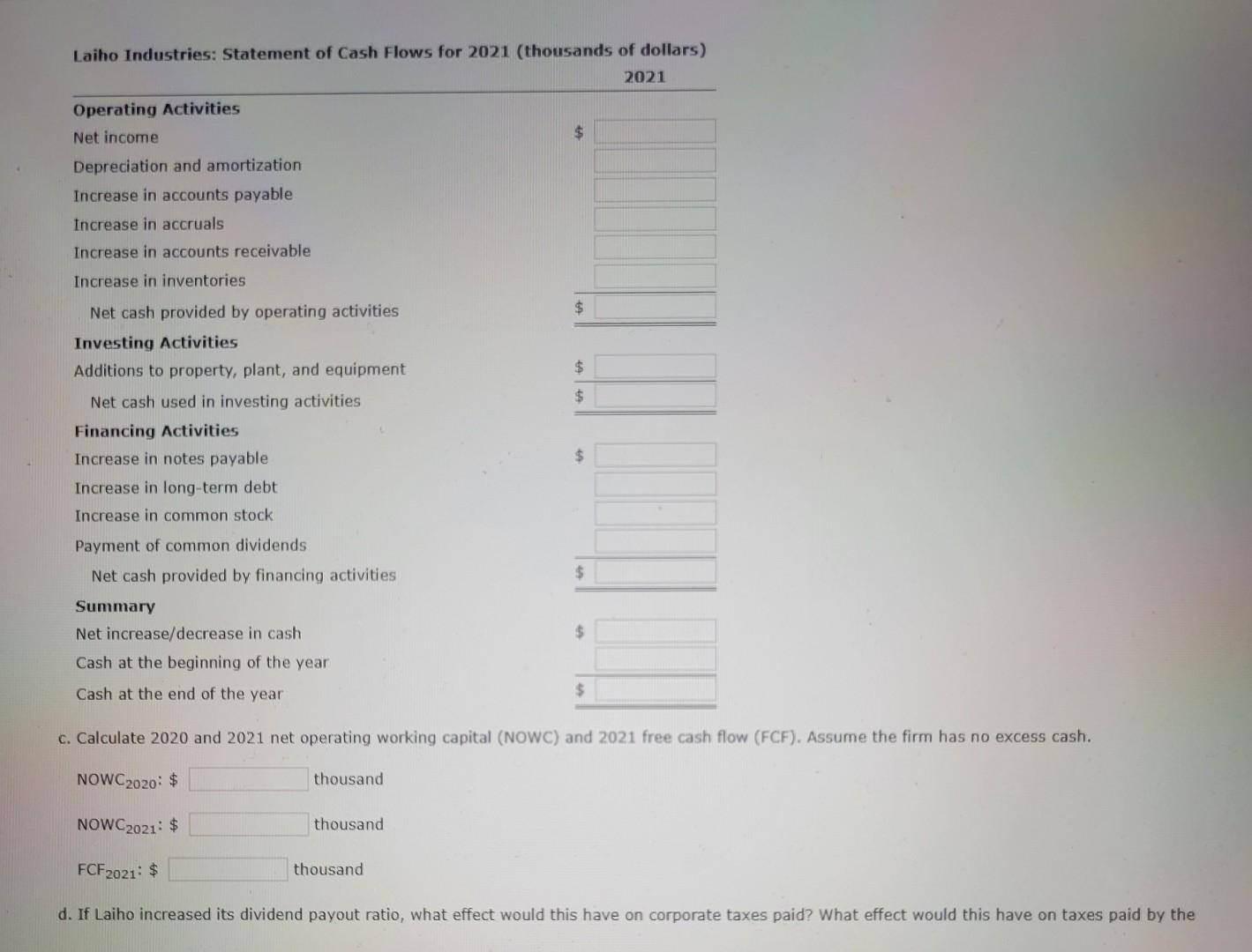 Solved c. Calculate 2020 and 2021 net operating working | Chegg.com