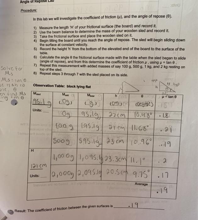 Solved Angle of Repose an Procedure: In this lab we will | Chegg.com