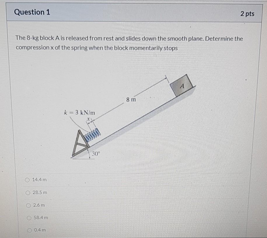 Solved Question 1 2 pts The 8-kg block A is released from | Chegg.com