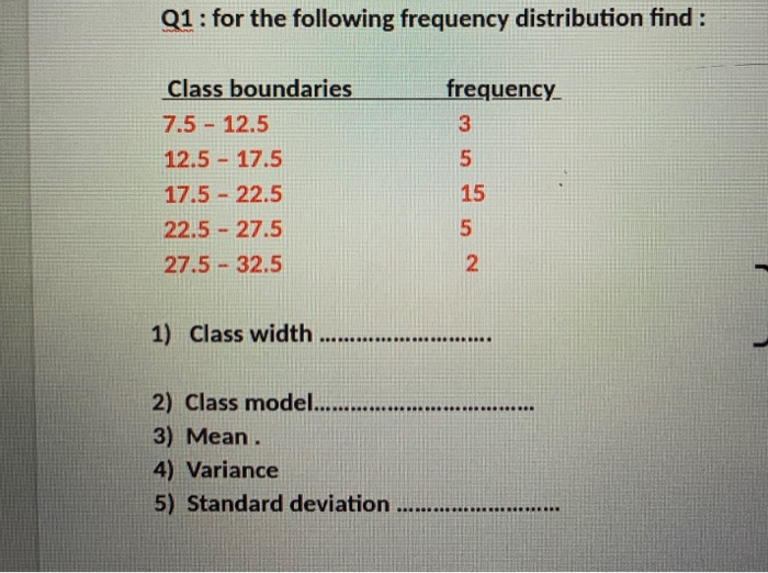 Solved Q1: for the following frequency distribution find: | Chegg.com