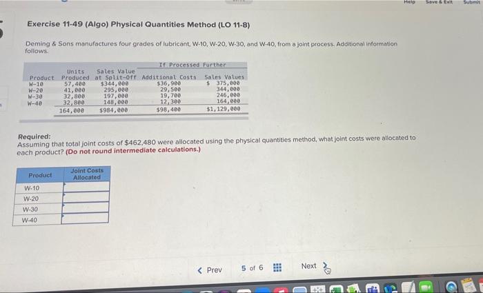 Solved Help Save En butumia Exercise 11-49 (Algo) Physical | Chegg.com