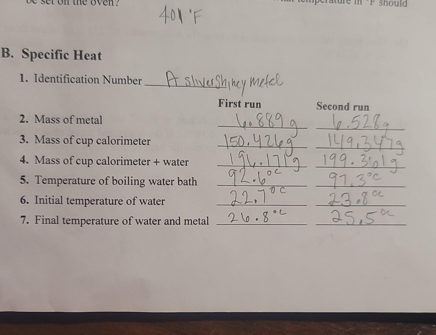 Solved Temperature and Specific Heat 11. Heat (J) lost by | Chegg.com