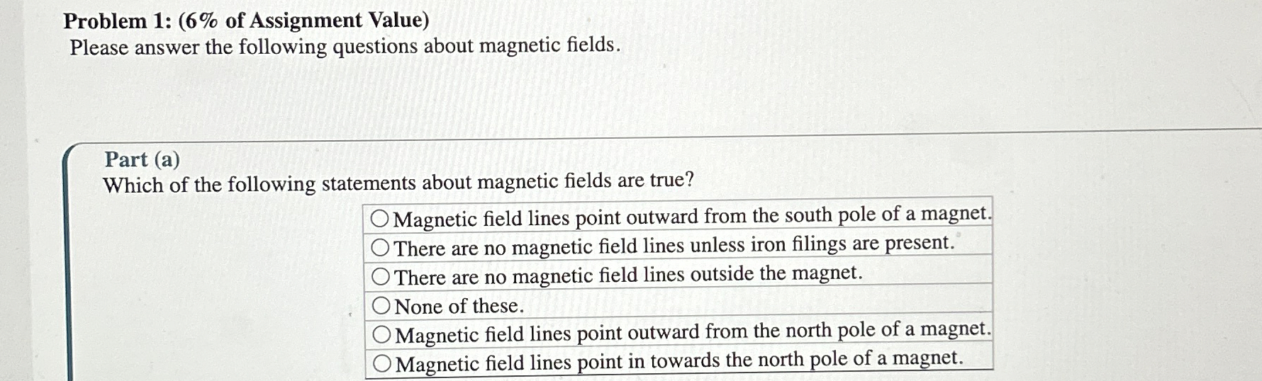 Solved Problem 1: (6% ﻿of Assignment Value)Please answer the | Chegg.com