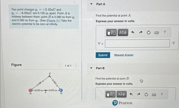 Solved Two point charges q1=+2.45nC and q2=−6.80nC are 0.100 | Chegg.com