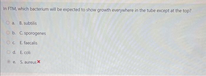 Solved In FTM, which bacterium will be expected to show | Chegg.com
