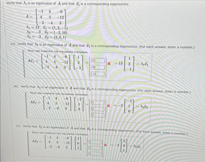 Verify that λi is an eigenvalue of A and that xi is a | Chegg.com