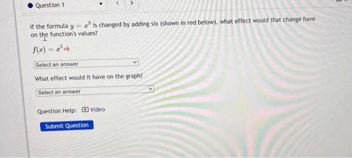 Solved If the formula y=x3 is changed by adding six (shown | Chegg.com