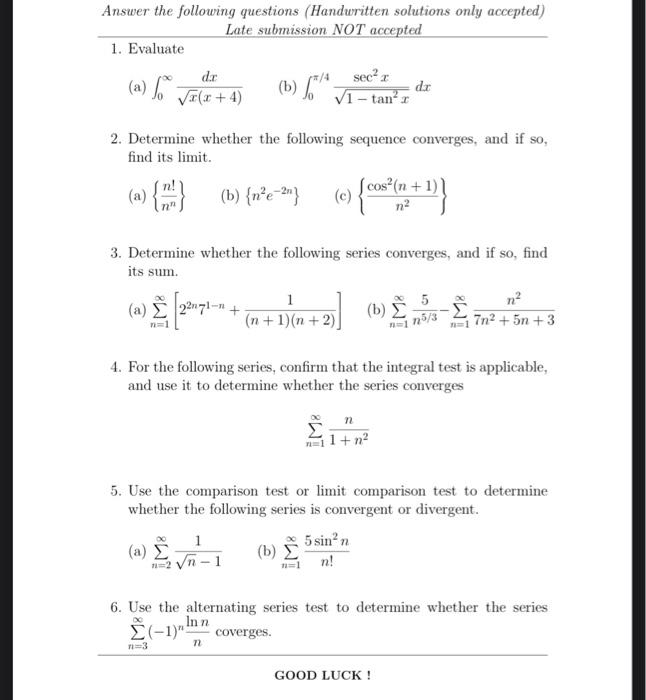 Solved Answer the following questions (Handwritten solutions | Chegg.com