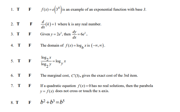 Solved T F f(x)=e(3x) ﻿is an example of an exponential | Chegg.com