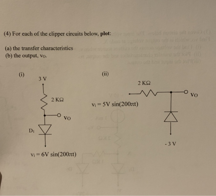 Solved (4) For each of the clipper circuits below, plot: (a) | Chegg.com