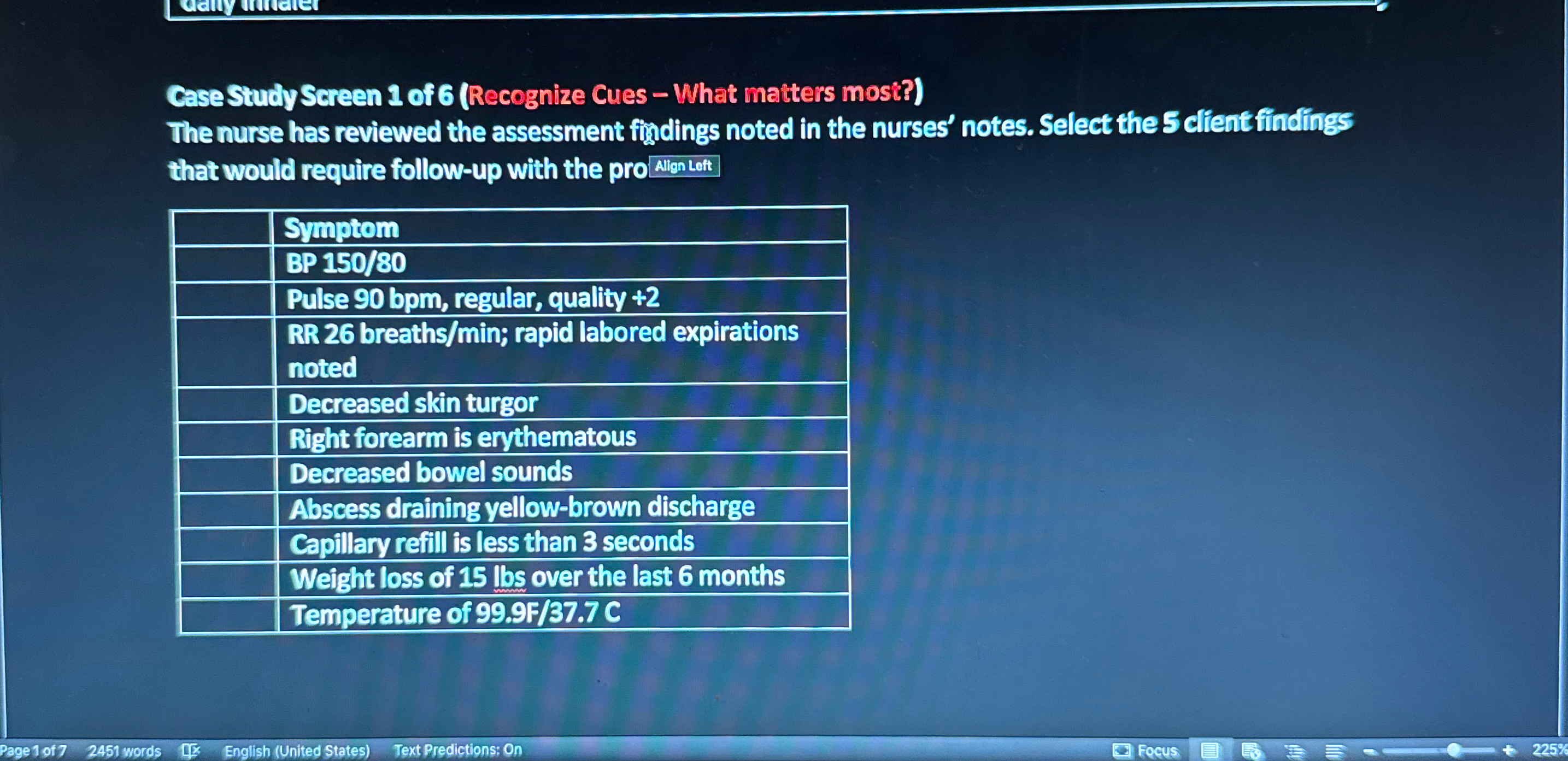 Solved Case Study Sereen 1 ﻿of 6 (Recognize Cues - ﻿What | Chegg.com