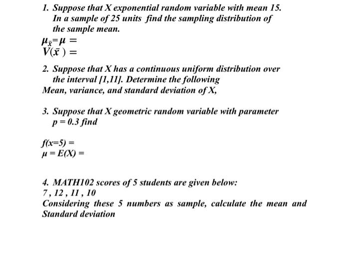 Solved 1 Suppose That X Exponential Random Variable With