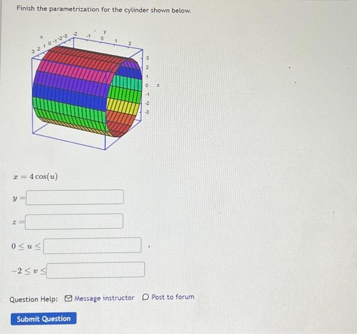 Solved Finish the parametrization for the cylinder shown | Chegg.com