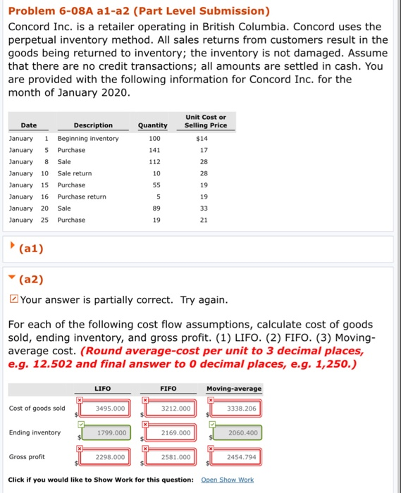 Solved Problem 6-08A a1-a2 (Part Level Submission) Concord | Chegg.com